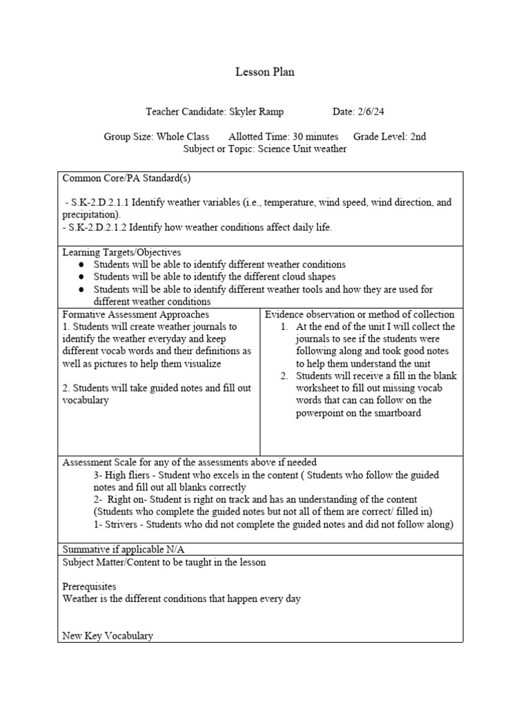 2nd Grade Weather Lesson Plan | PDF | Weather | Meteorology