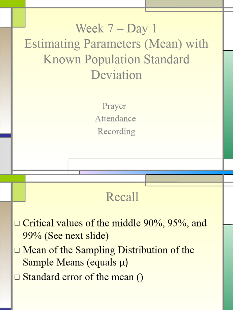 7-1 Estimation Population Mean SD Known | PDF | Confidence Interval ...