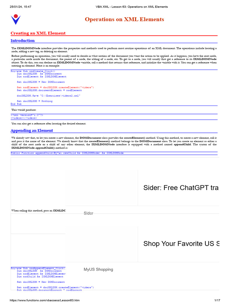 VBA XML - Lesson 63 - Operations On XML Elements | PDF | Xml | Boolean Data Type