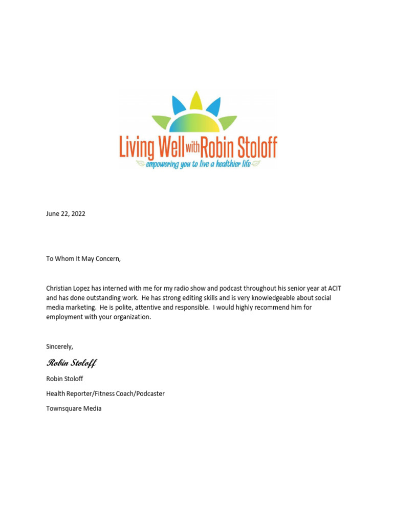 Christian Lopez - Letter of Recommendation Townsquare Media | PDF