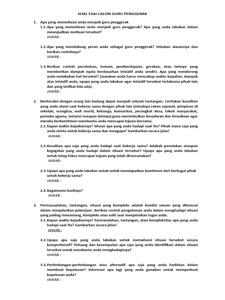 .Soal Esai Calon Guru Penggerak | PDF