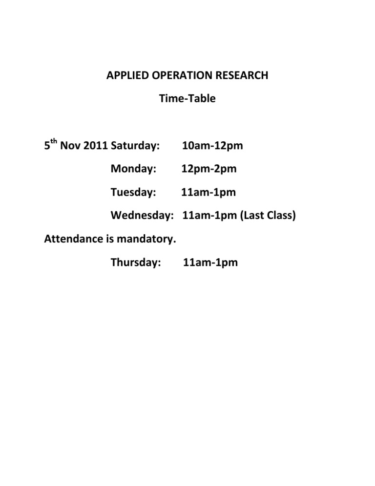 Applied Operation Research Schedule | PDF