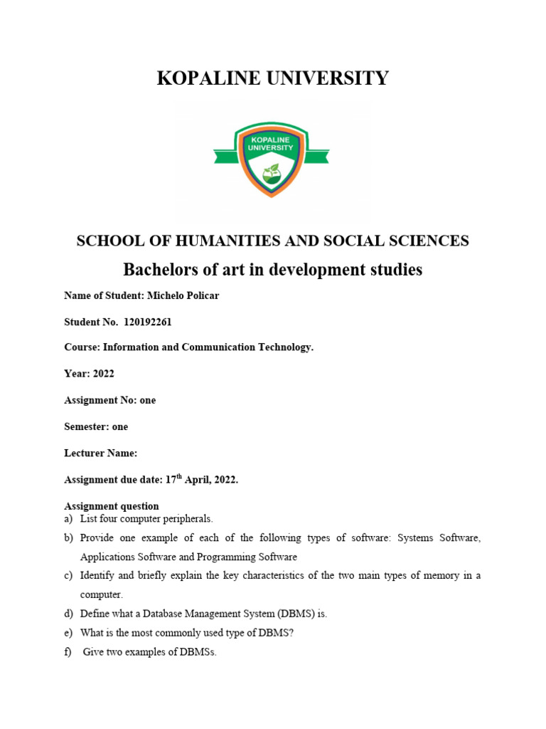 Ict Assignment 1 | PDF | Computer Data Storage | Databases
