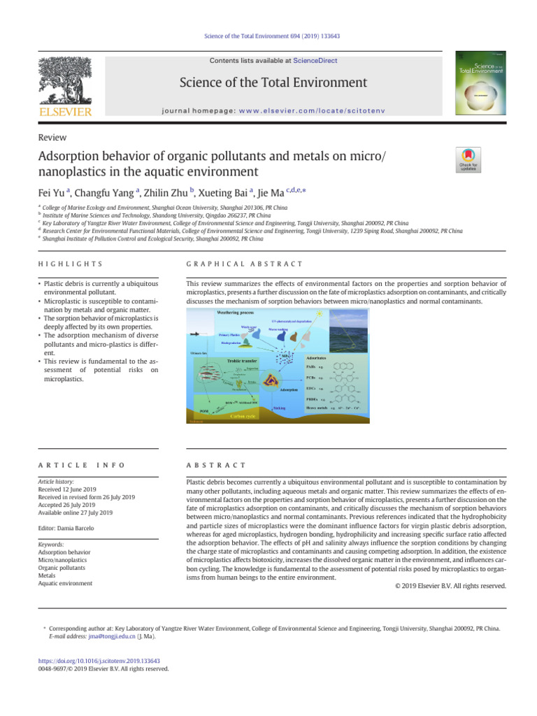 Adsorption Behavior of Organic Pollutants and Metals On Micro - Nanoplastics in The Aquatic ...