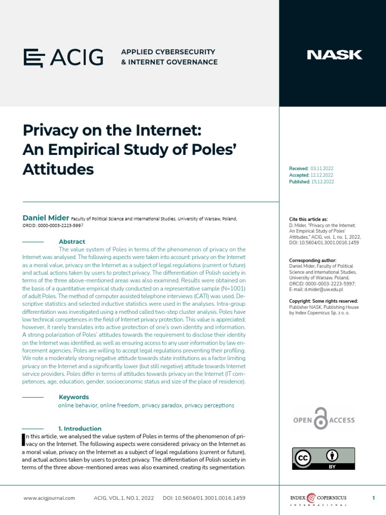 Privacy On The Internet An Empirica Pdf Privacy Internet Privacy