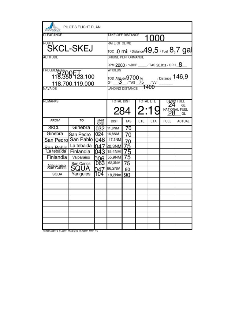 Plan de Vuelo SKCL-SKEJ Detallado | PDF | Aviación | Seguridad de la aviación