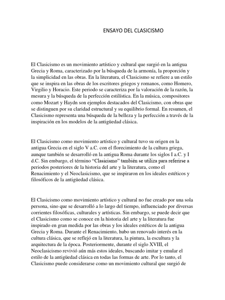 Ensayo Del Clasicismo | PDF | Clasicismo | Periodo Clásico (Música)