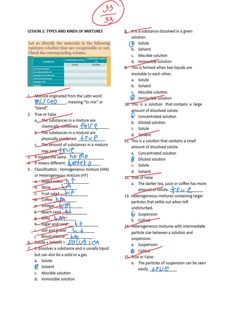 Science Quiz 2 (Post-Discussion) - 2nd | PDF | Mixture | Suspension ...