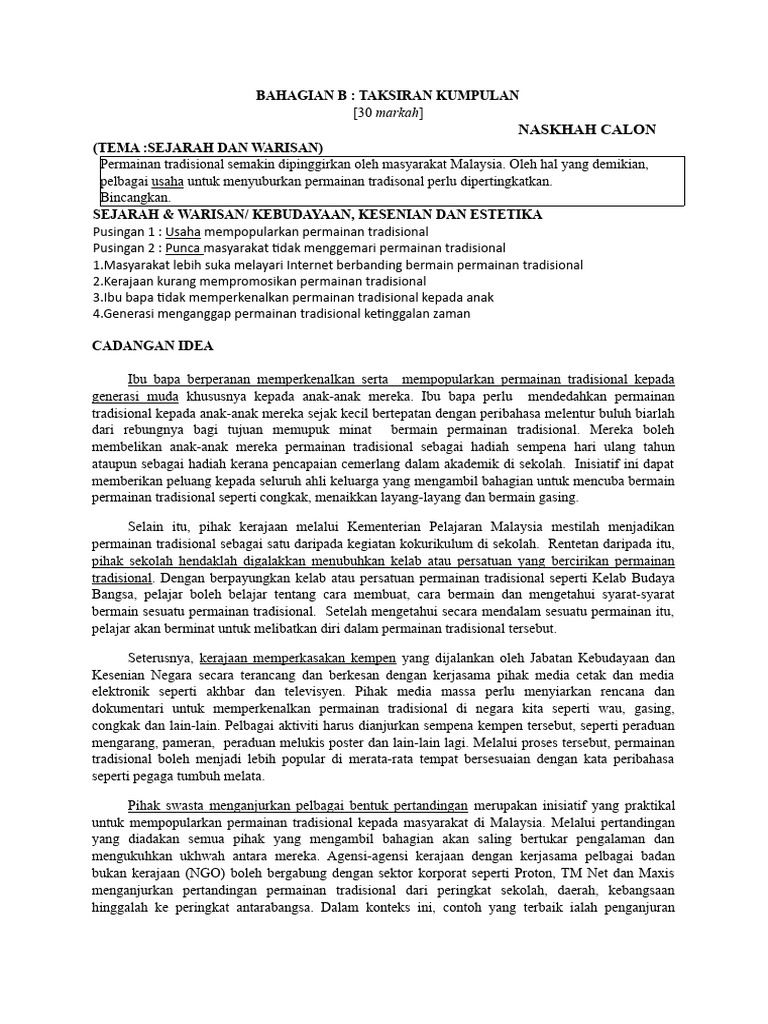 [ BM KERTAS 3 ] - BERKUMPULAN (SET 4) PERMAINAN TRADISIONAL B | PDF