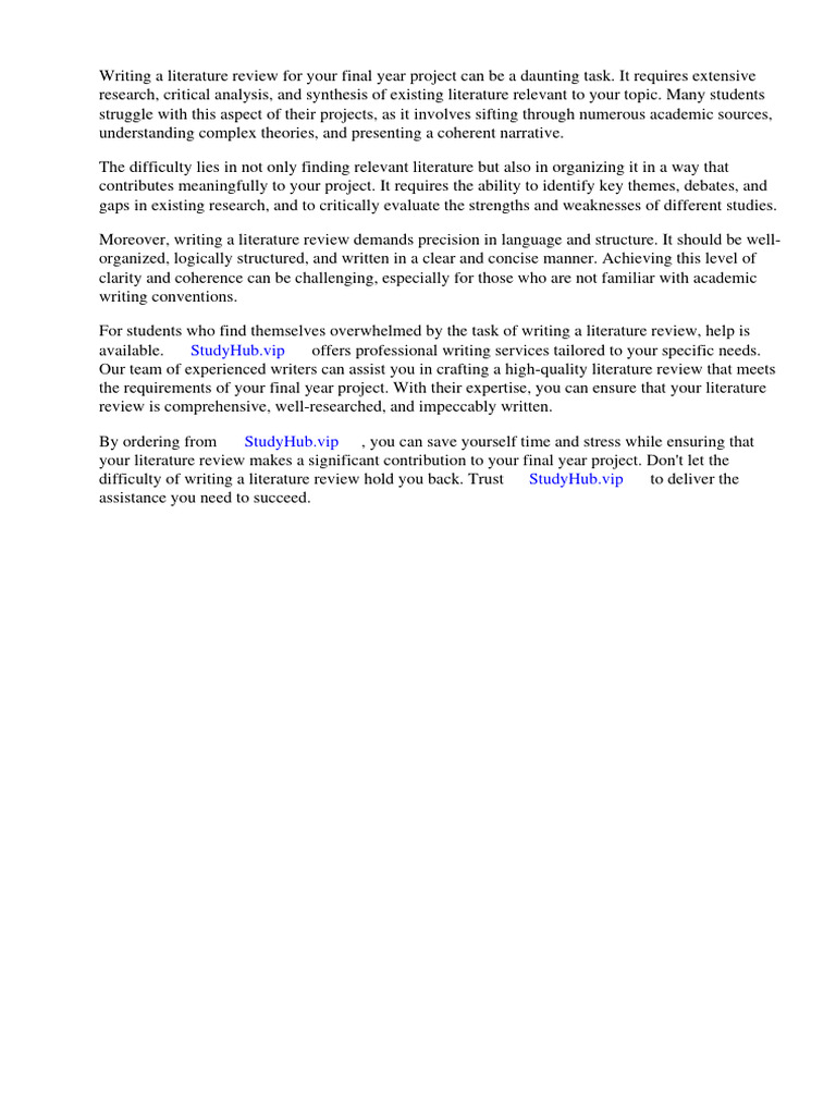 Example Literature Review For Final Year Project | PDF | Essays | Theory Example Literature Review For Final Year Project | PDF | Essays | Theory