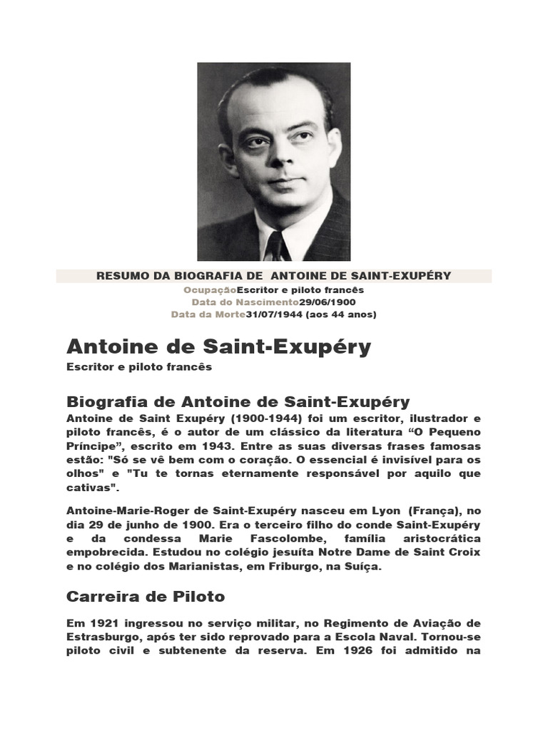 Biografia de Antoine de Saint-Exupéry | PDF | História | Clássicos