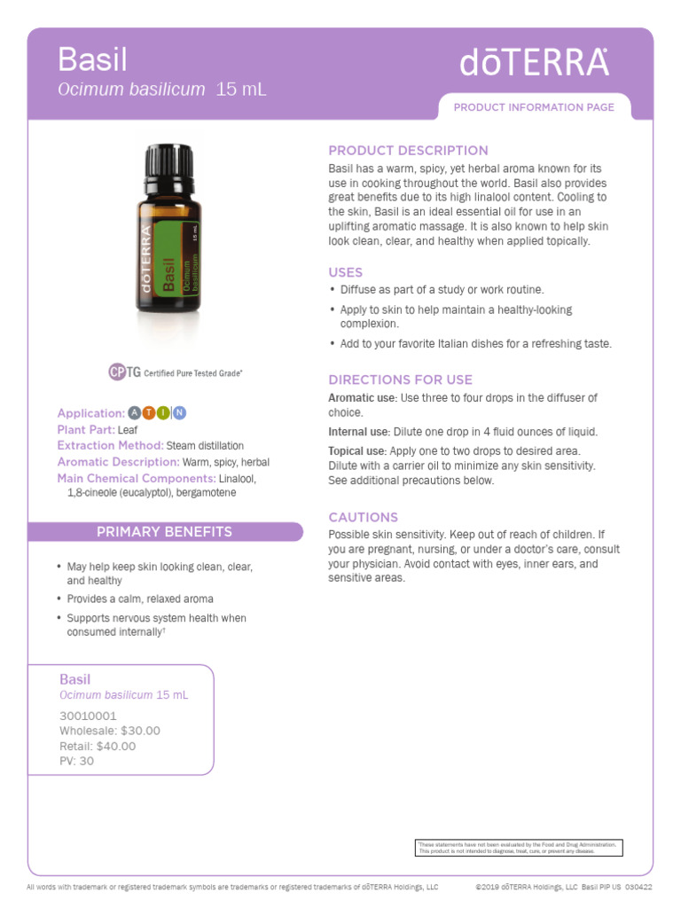 dōTERRA Basil Essential Oil Benefits | PDF | Basil | Essential Oil