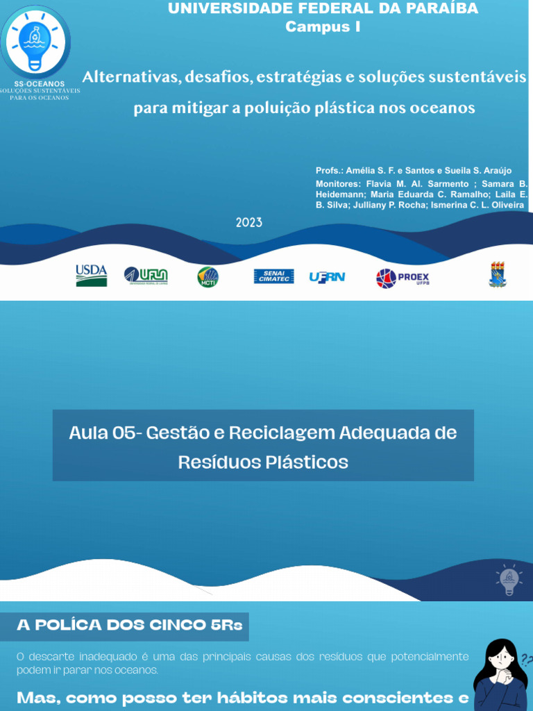 AULA 05 - SS-OCEANOS 5Rs, Gestão de Resíduos e Plástico de Uso Único ...