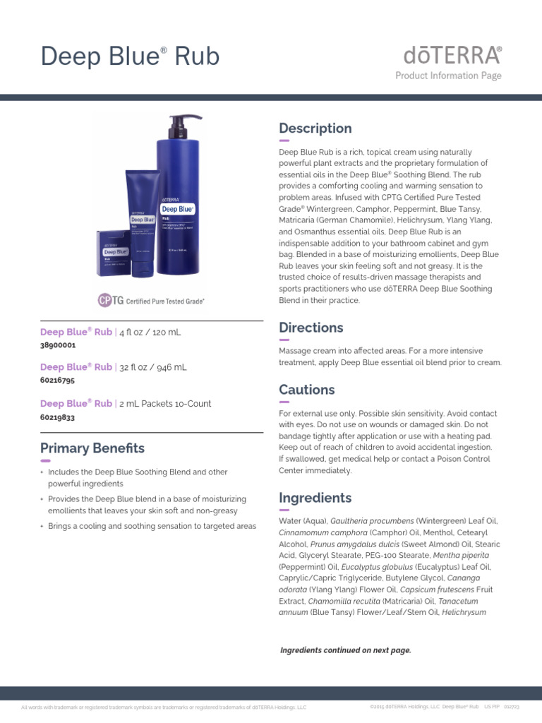 Doterra Deep Blue Rub | PDF | Essential Oil