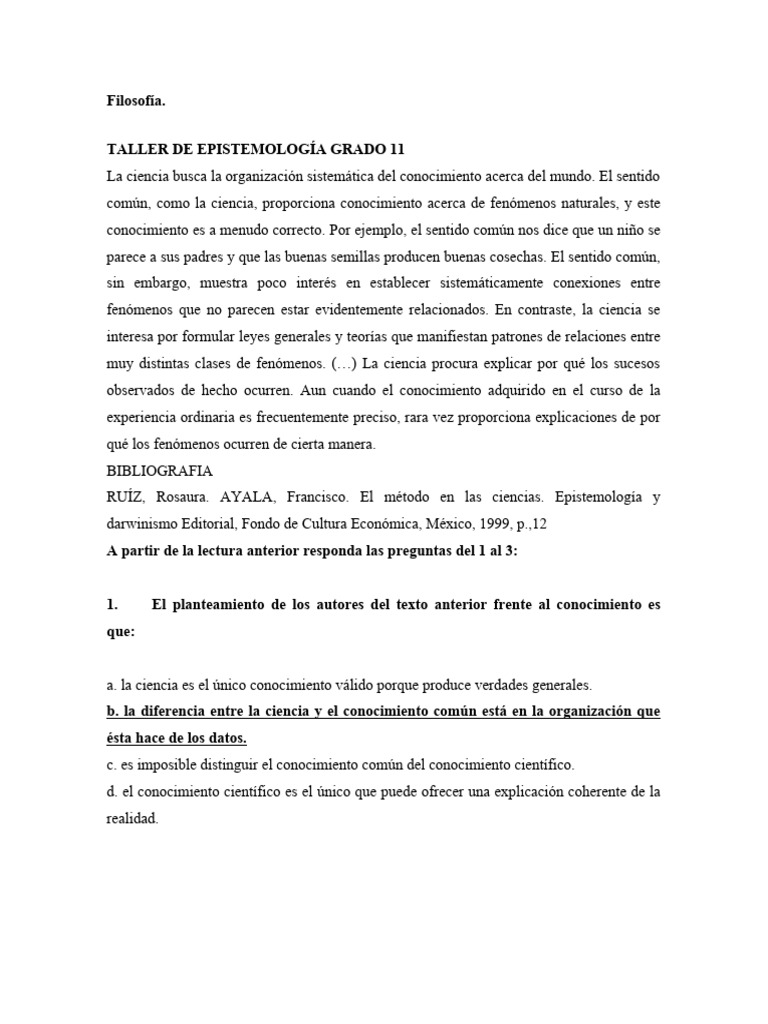 Taller Filosofía | PDF | Conocimiento | Empirismo