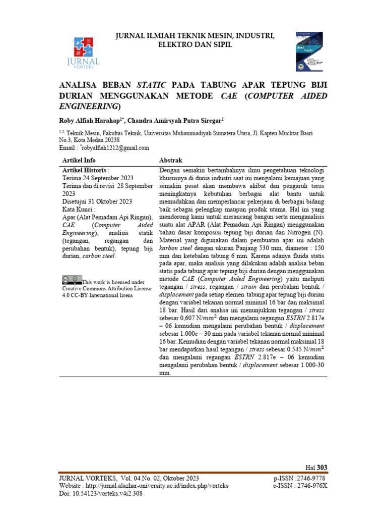 Analisa Beban Static Pada Tabung Apar Tepung Biji Durian Menggunakan ...