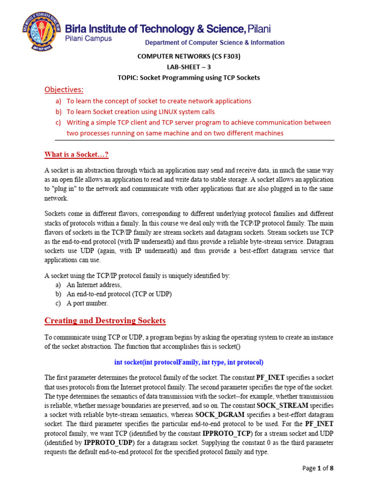 CSF303 Lab3 | PDF | Network Socket | Port (Computer Networking)
