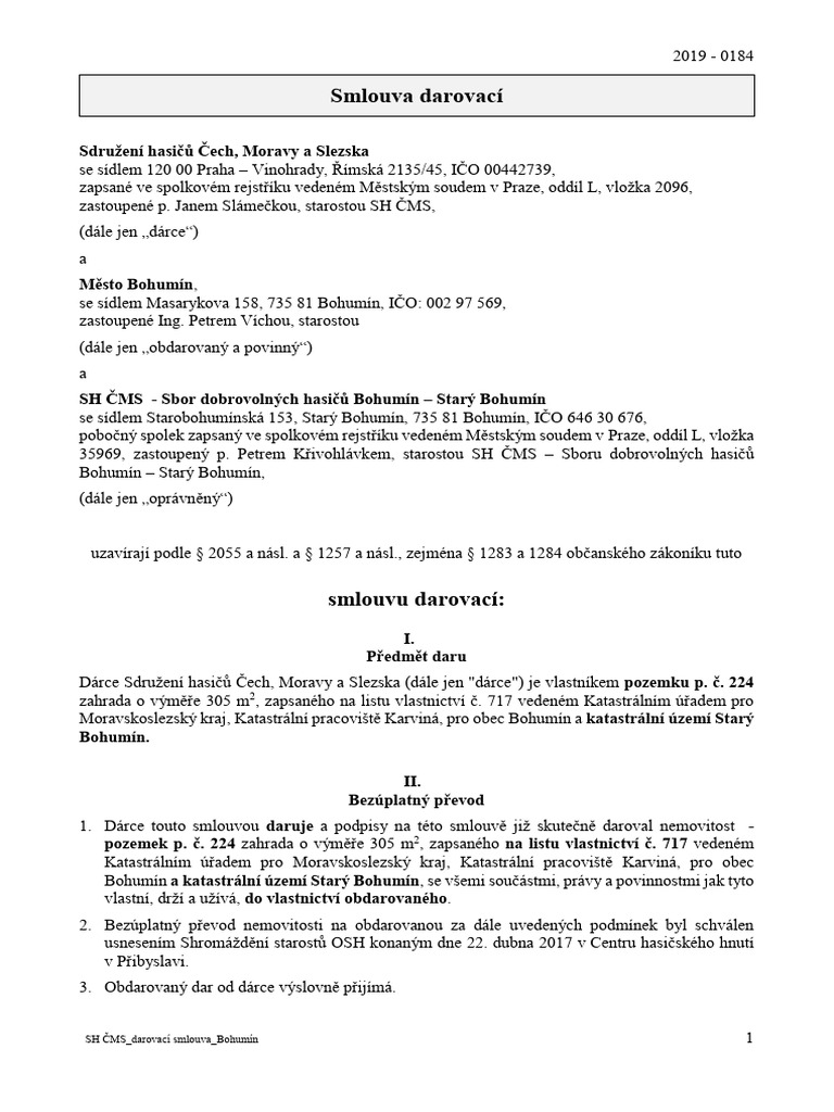 Darovaci Smlouva S VB - Bohumin | PDF