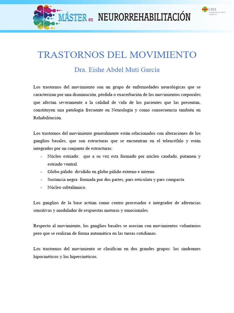 Tema 20. Trastornos Del Movimiento | PDF | Distonia | Enfermedad de Parkinson