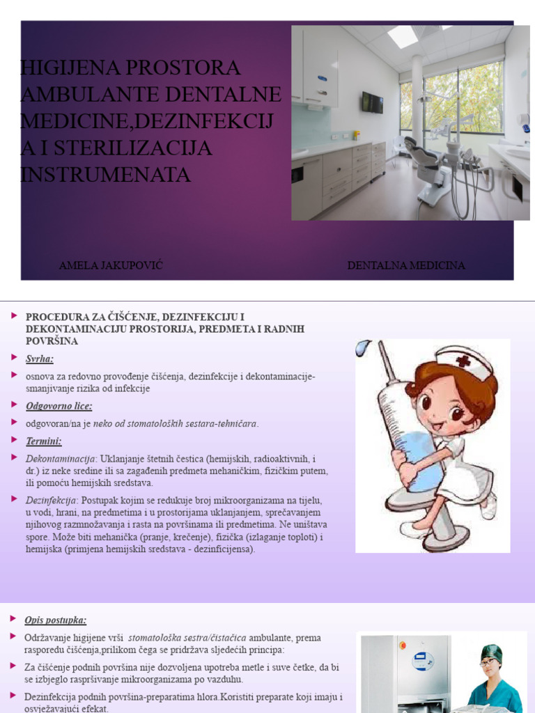 Higijena Prostora Ambulante Dentalne Medicine, Dezinfekcija I Sterilizacija Instrumenata | PDF