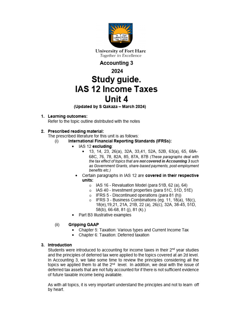 IAS 12 - Income Taxes Handout and Tutorial Pack | PDF | Deferred Tax ...