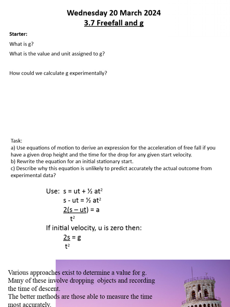 3.7 Freefall and G | PDF | Velocity | Time