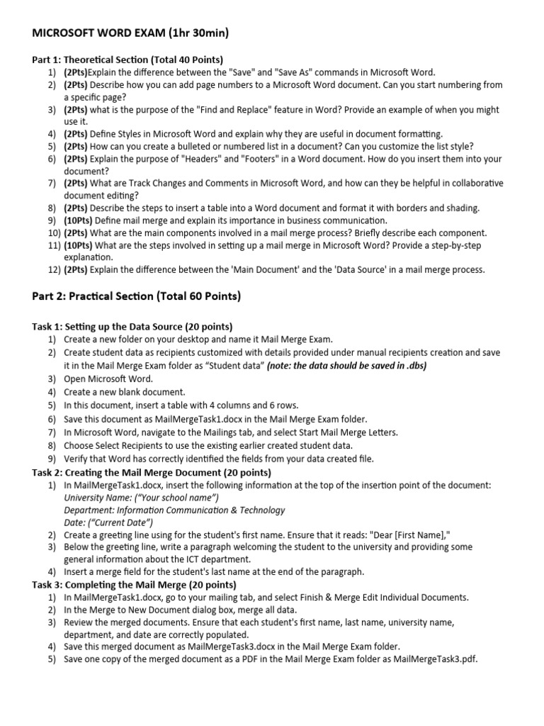 Microsoft Word Exam | PDF | Microsoft Word | Software Microsoft Word Exam | PDF | Microsoft Word | Software