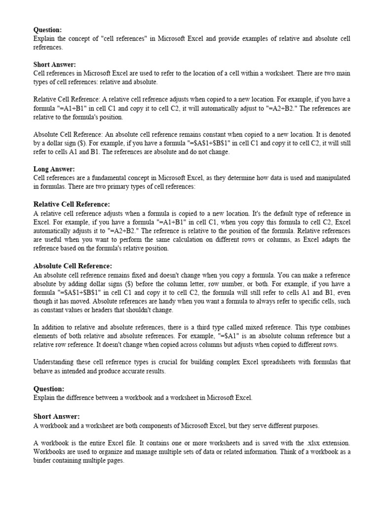 EXCEL THEORY | PDF | Microsoft Excel | Worksheet