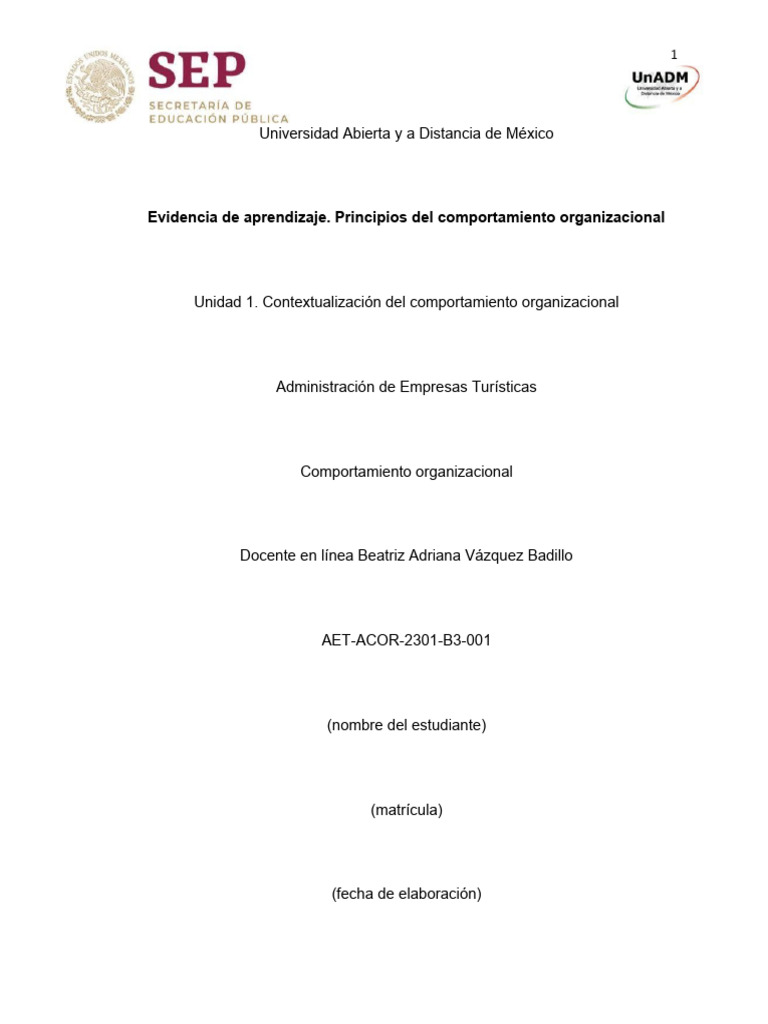 Plantilla Portada UnADM | PDF | Comportamiento organizacional | Business