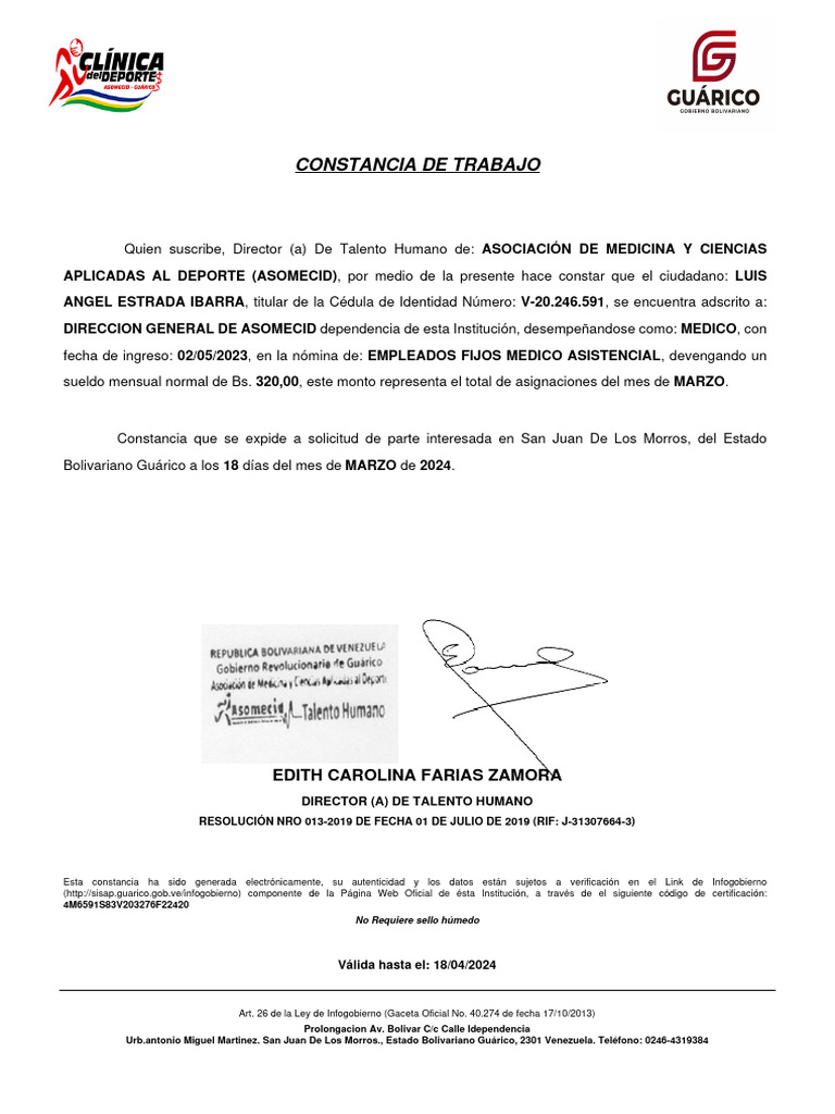 Constancia Trabajo 18-03-2024 | PDF Constancia Trabajo 18-03-2024 | PDF