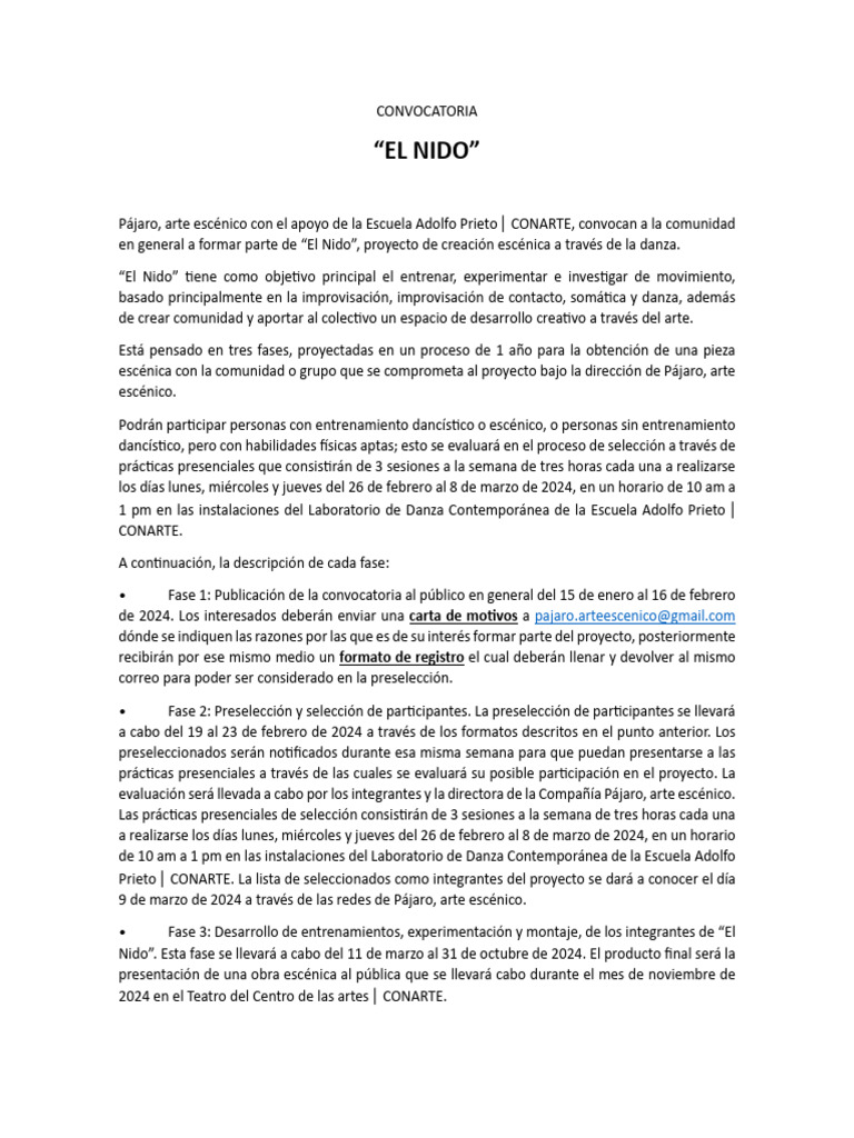 CONVOCATORIA_EL NIDO | PDF