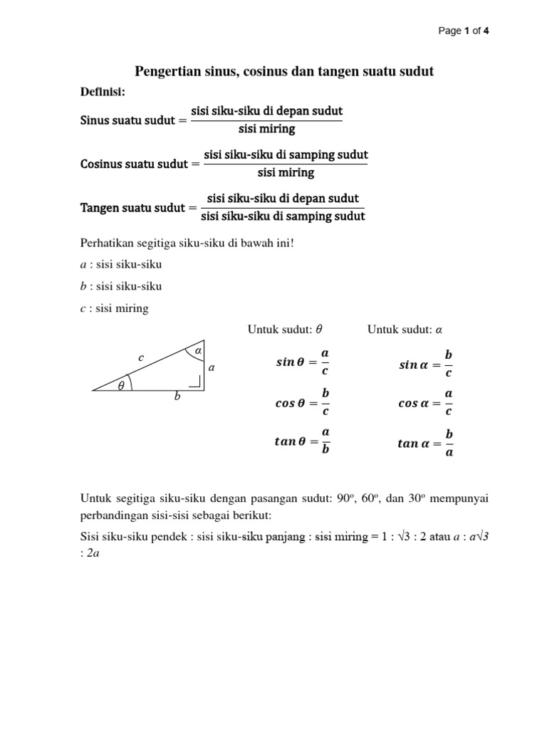 Pengertian Sinus, Cosinus, dan Tangen | PDF