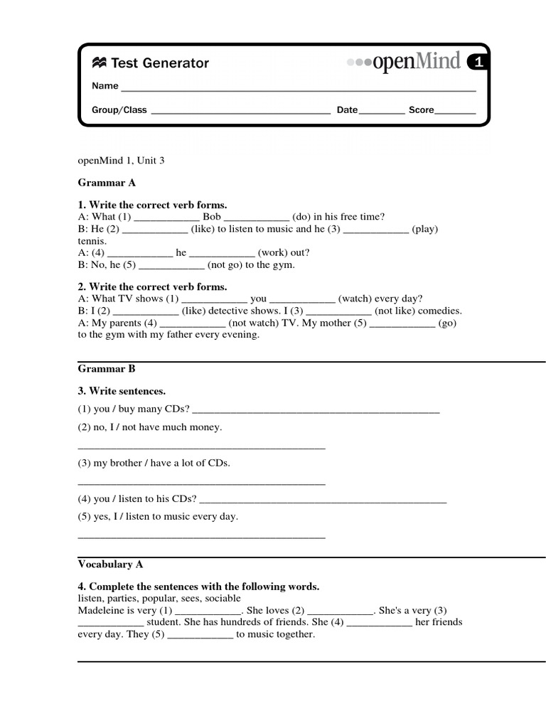 Openmind 1 - UNIT 3 | PDF