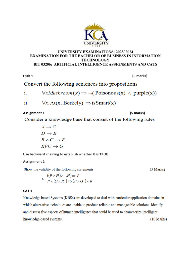 BIT 03206 AI Assignments CATs | PDF