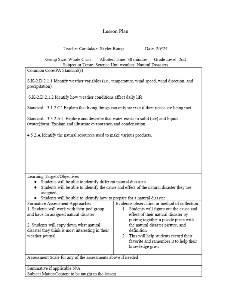 Natural Disasters Lesson Plan for 2nd Grade | PDF | Volcano | Water