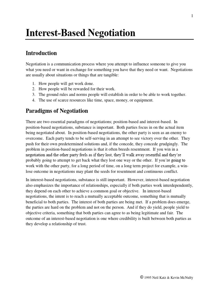 Interest-Based Negotiation Overview | PDF | Negotiation | Social Psychology