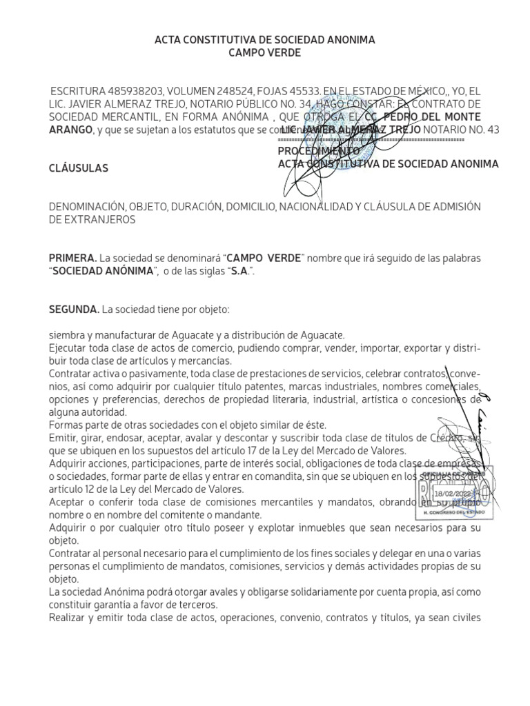 Acta Constitutiva | PDF | Sociedad de responsabilidad limitada | Compartir (Finanzas)