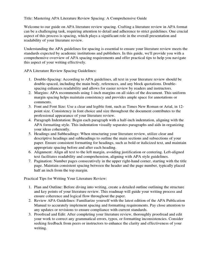 Apa Literature Review Spacing | Download Free PDF | Literature Review ...