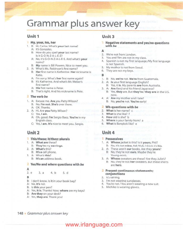 0 - Interchange 4th Intro - Grammar Plus Answer Key | PDF