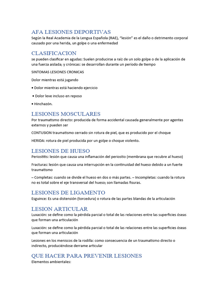 AFA LESIONES DEPORTIVAS | PDF | Enfermedades y trastornos | Medicina CLINICA