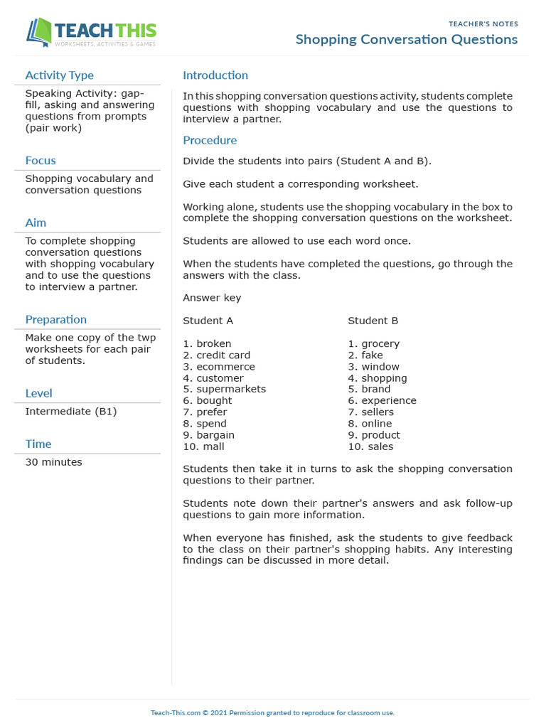 Shopping Conversation Questions | PDF | Supermarket | Grocery Store