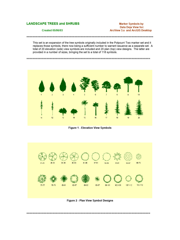 ArcView Tree and Shrub Symbol Set | PDF | Arc Gis | Software