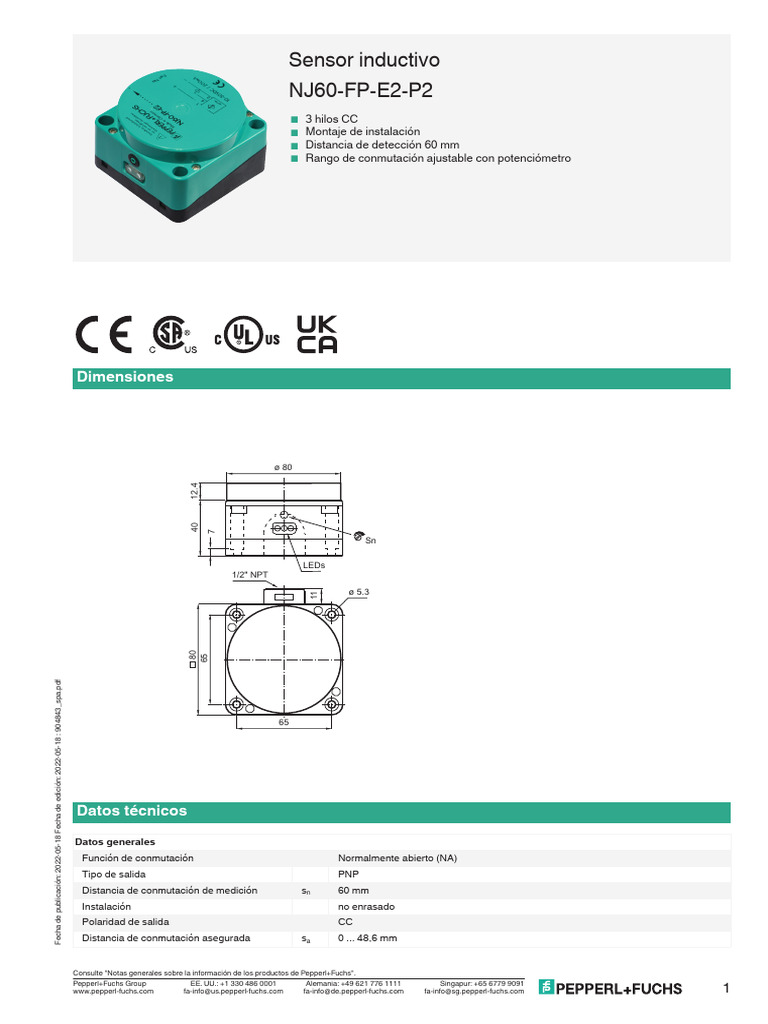 Inductivo Sensor NJ60-FP-E2-P2 | PDF