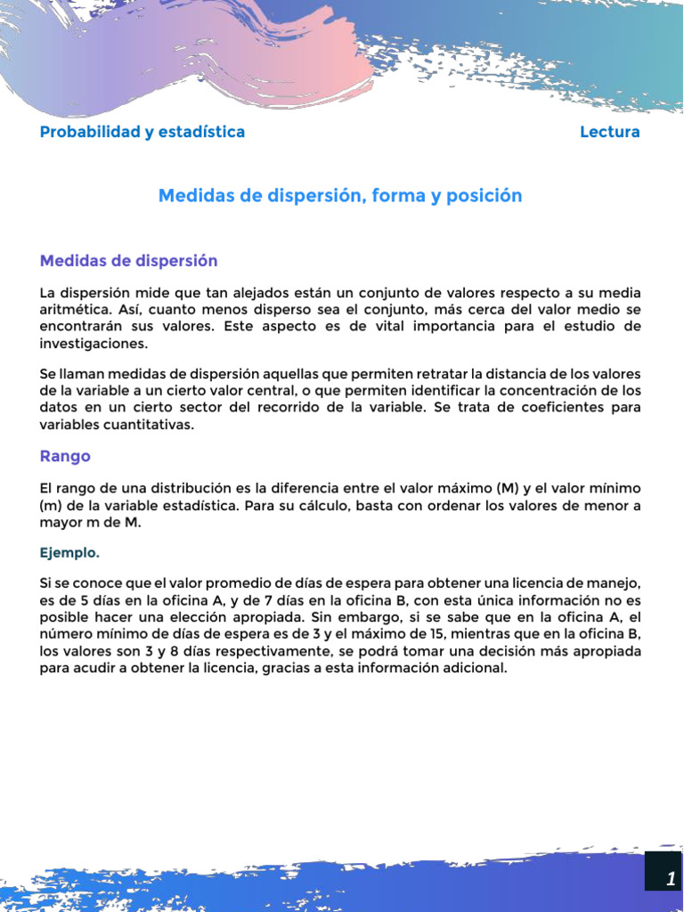 Medidas de Dispersion y de Forma | PDF | Oblicuidad | Desviación Estándar