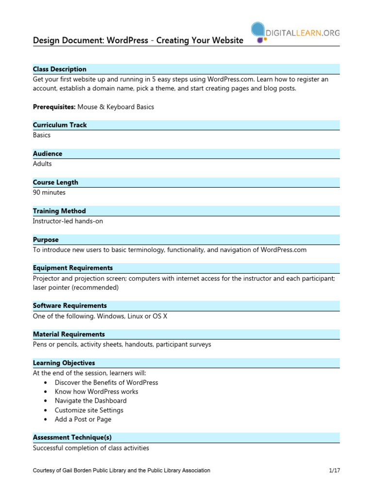 Design Document WP1 Creating Your Website | PDF | Websites | Word Press