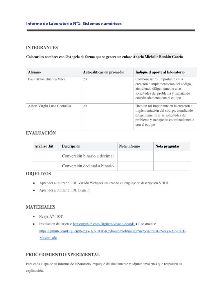 Informe de Laboratorio ED | PDF | Vhdl | Electrónica digital