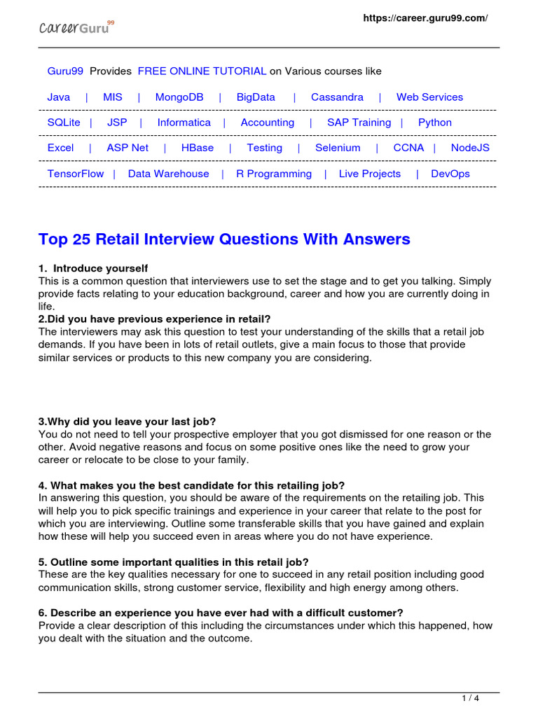 Top 25 Retail Interview Questions With Answers | PDF | Retail | Cognition