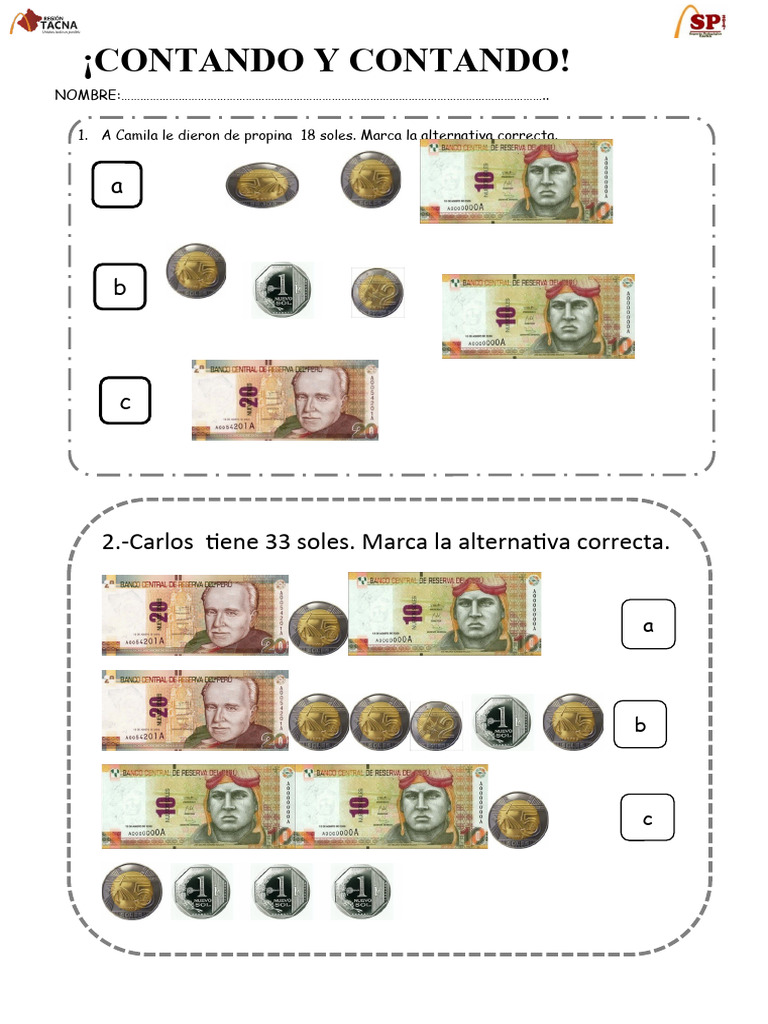 Practica de Conteo de Billetes y Monedas | PDF