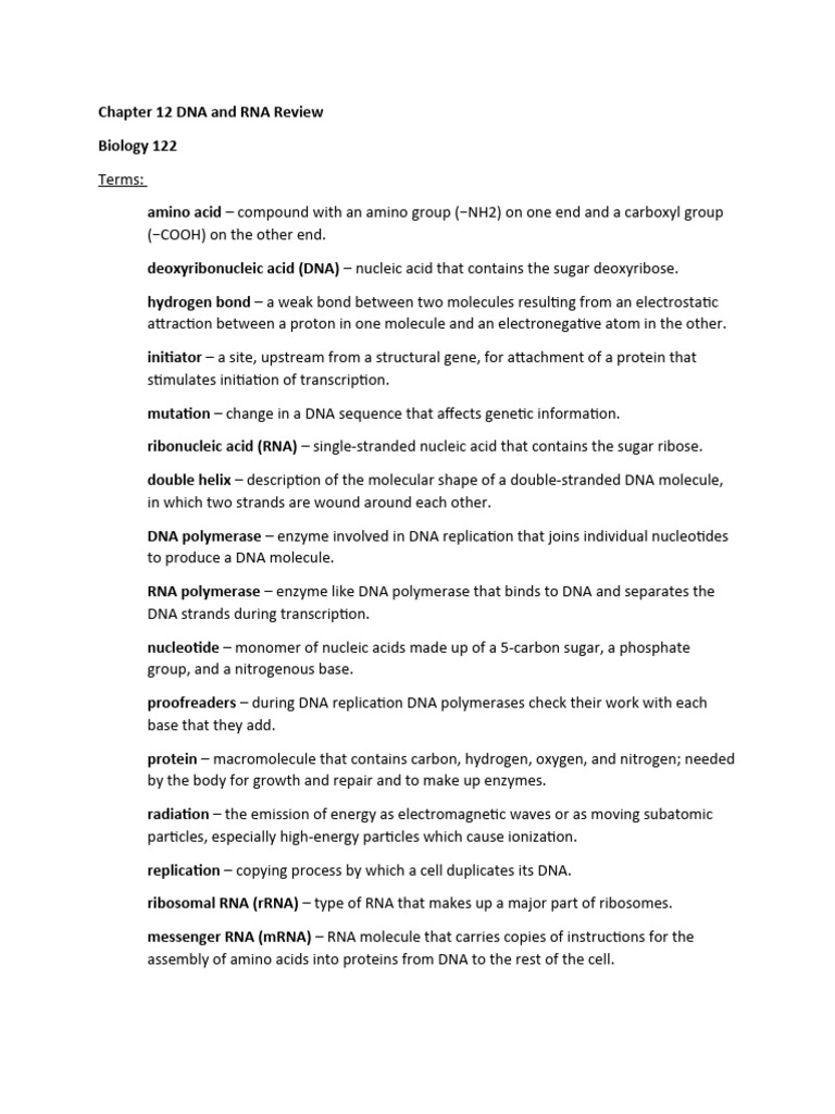 Chapter 12 DNA and RNA Review | Download Free PDF | Dna | Rna