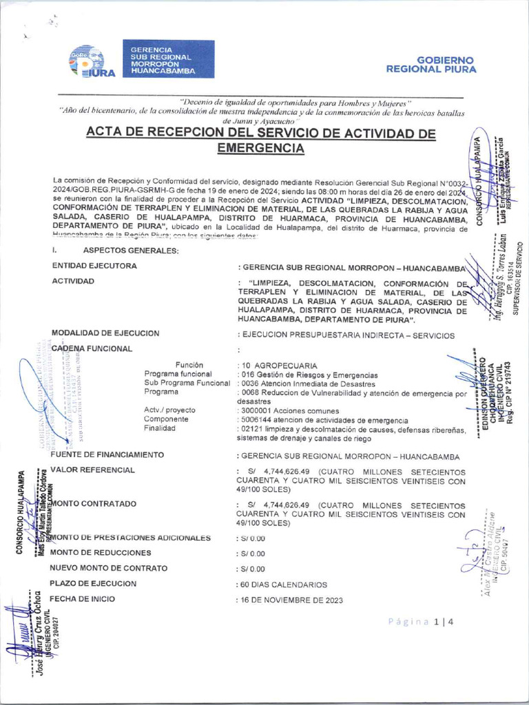 Acta Recepcion Huala En24 | PDF